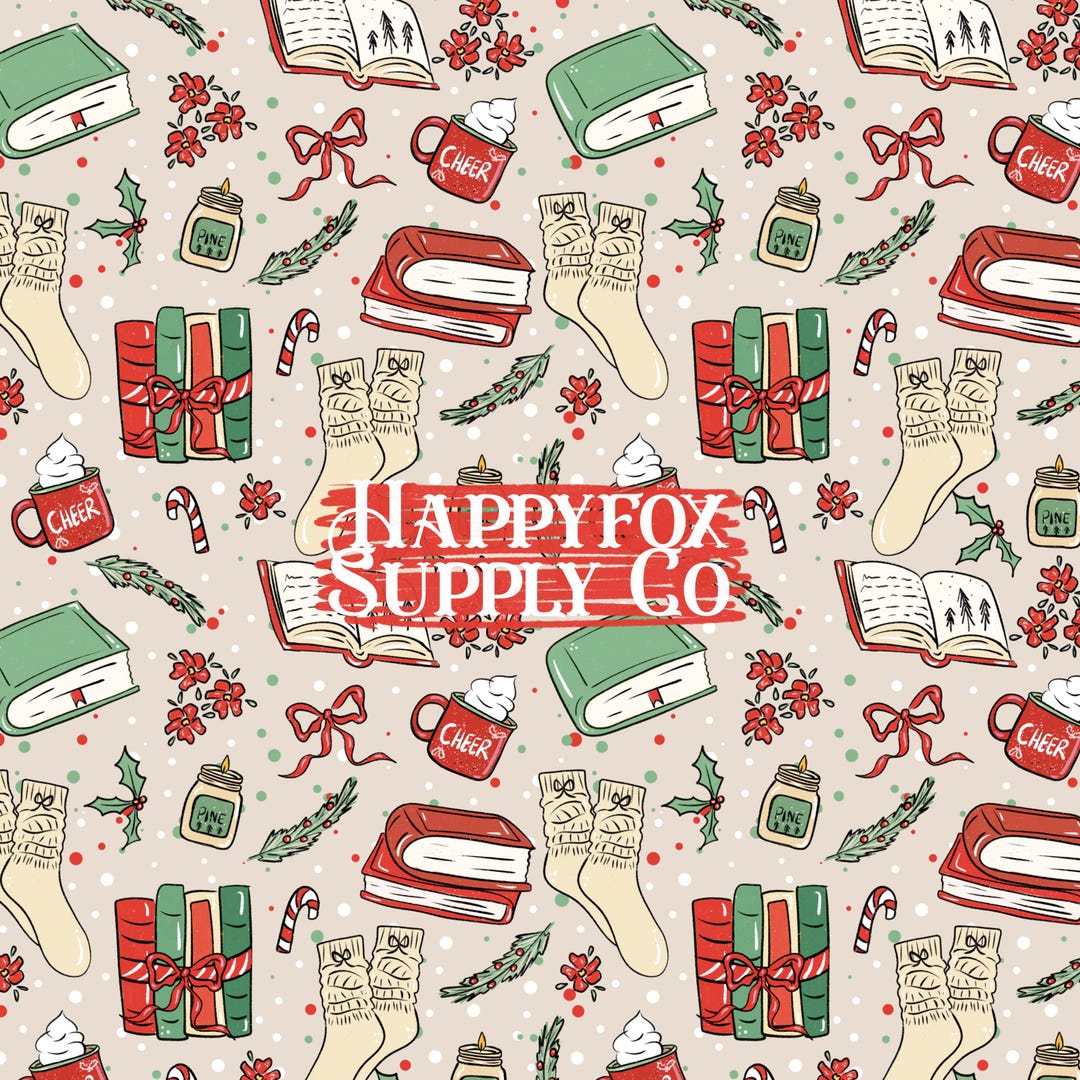 Bookish Christmas Winter Seamless Pattern 300 DPI PNG Instant Download ...