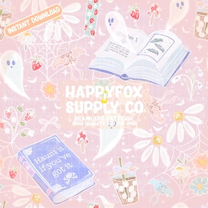 Spooky Spring Coffee & Books Seamless Pattern 300 DPI PNG Instant ...