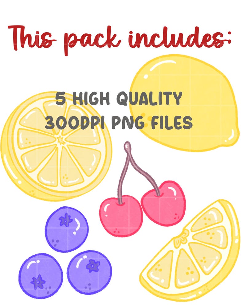 5 Pack Hand Drawn Fruit Clipart Pack Digital File PNG UVDTF Sublimation ...