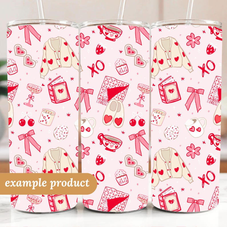 Coquette Valentine Seamless Pattern PNG Pink Bow Heart Cardigan Cozy ...