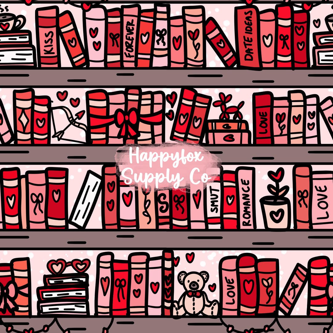 Valentines Coquette Bookshelf Seamless Pattern 300 DPI PNG Download for ...