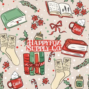 Bookish Christmas Winter Seamless Pattern 300 DPI PNG Instant Download ...