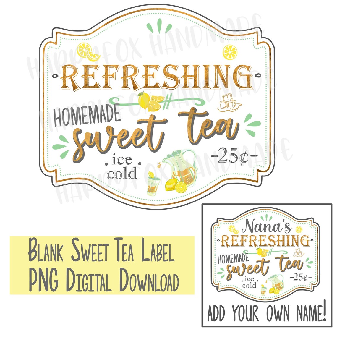 High Quality Sweet Tea Label Blank PNG Waterslide - Etsy