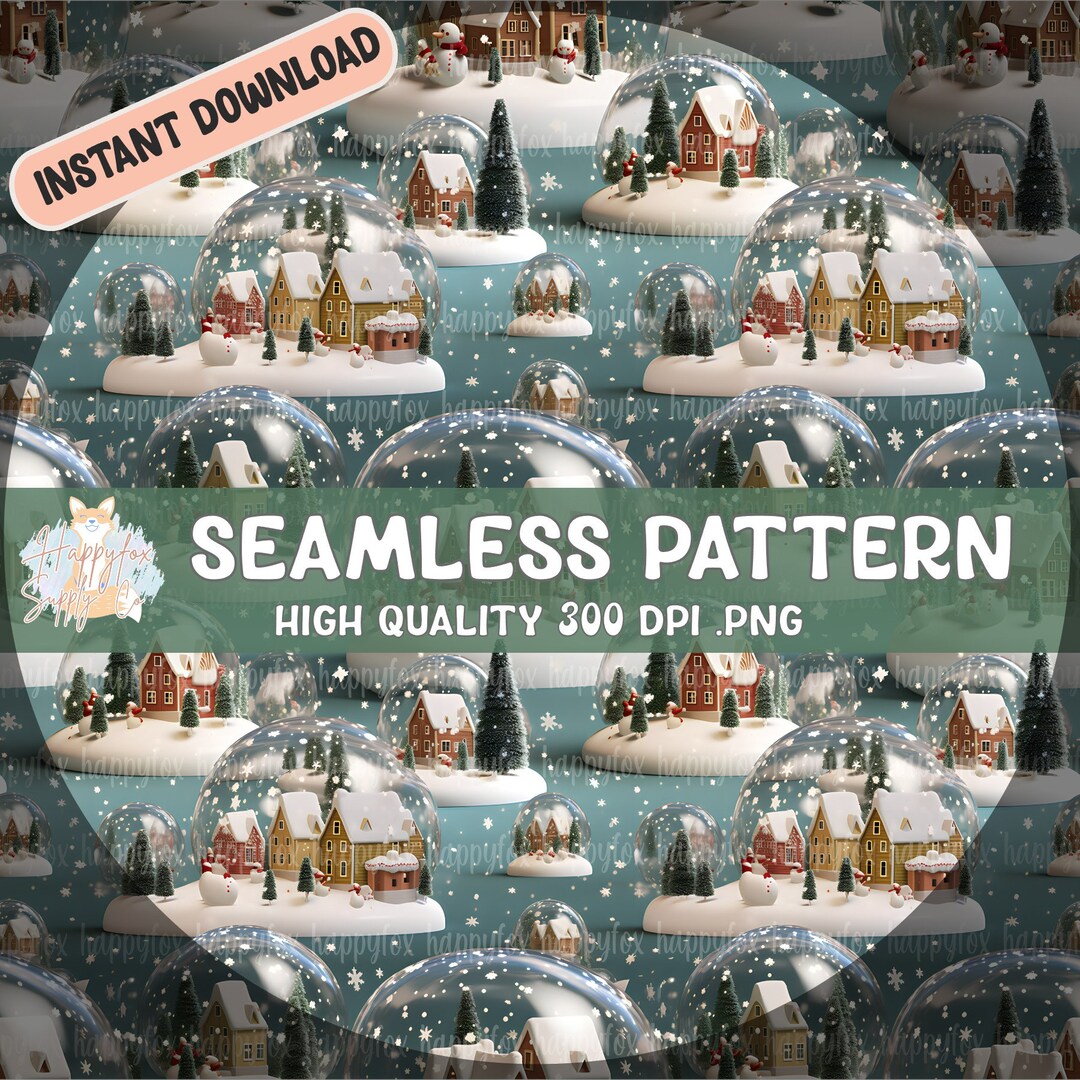 Snow Globes Realistic Seamless Pattern 300 DPI .PNG Instant Download ...