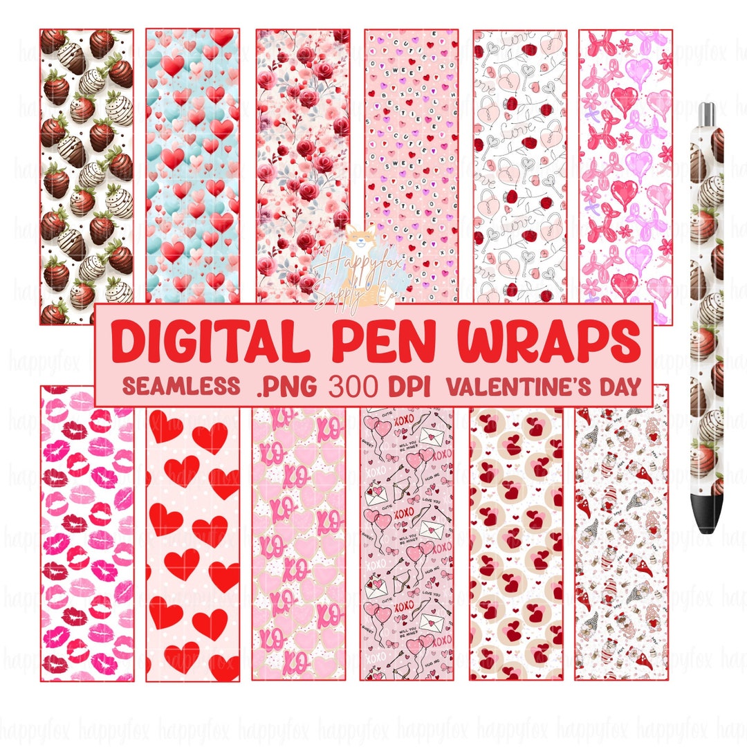 12 Pack Valentine's Day Digital Pen Wrap | High Quality | Seamless ...