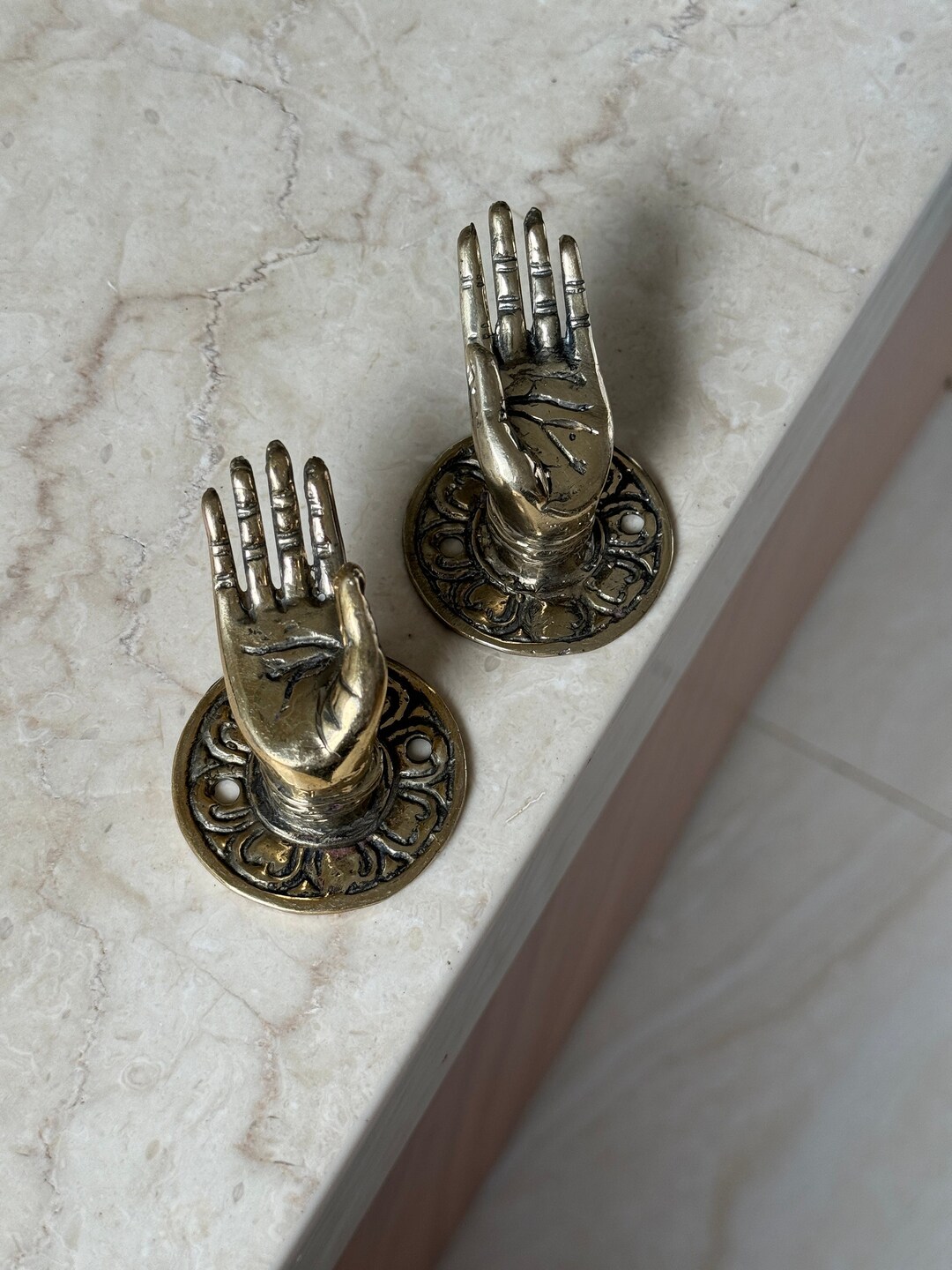 Brass Hand Hook Mudra Knob Hooks Bali Brass Towel Rack Chest-door Handle Hanger Buddha Hand ...