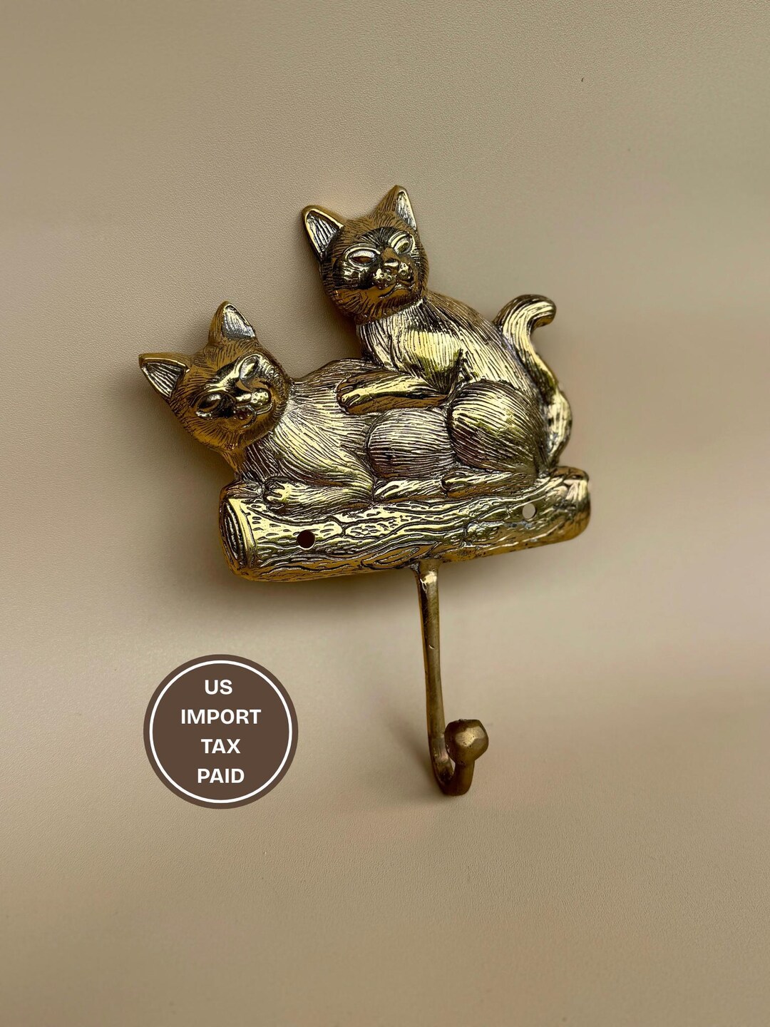 Wall Hook “loving Cats” Brass Cat Wall Hook Gold or Black, Romantic Cat ...
