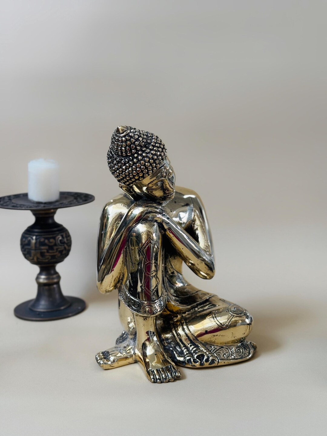 Brass Buddha Statue Resting Head Yoga Decor Meditation Gift Graduation ...