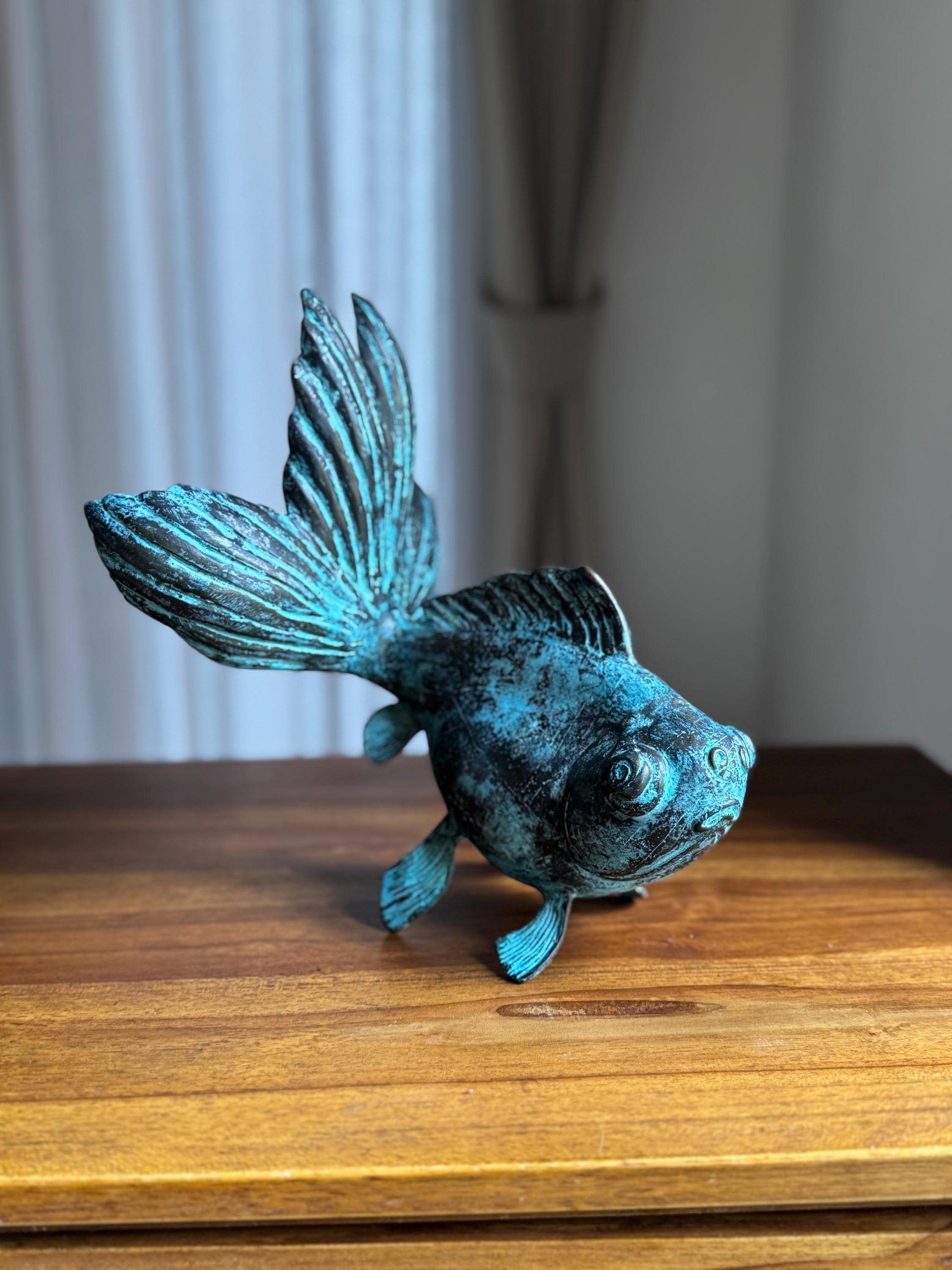 Patina Antique Brass Fish Statue Large Verdigris Fish Figurine Coastal ...