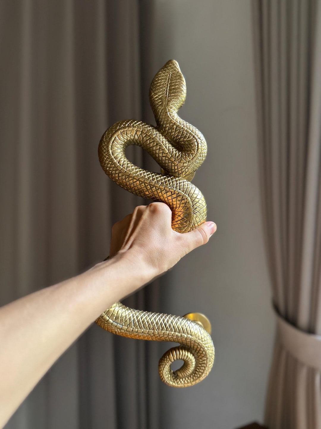 Brass Snake Door Handle Serpent Door Pull Unique Animal Hardware Gothic ...
