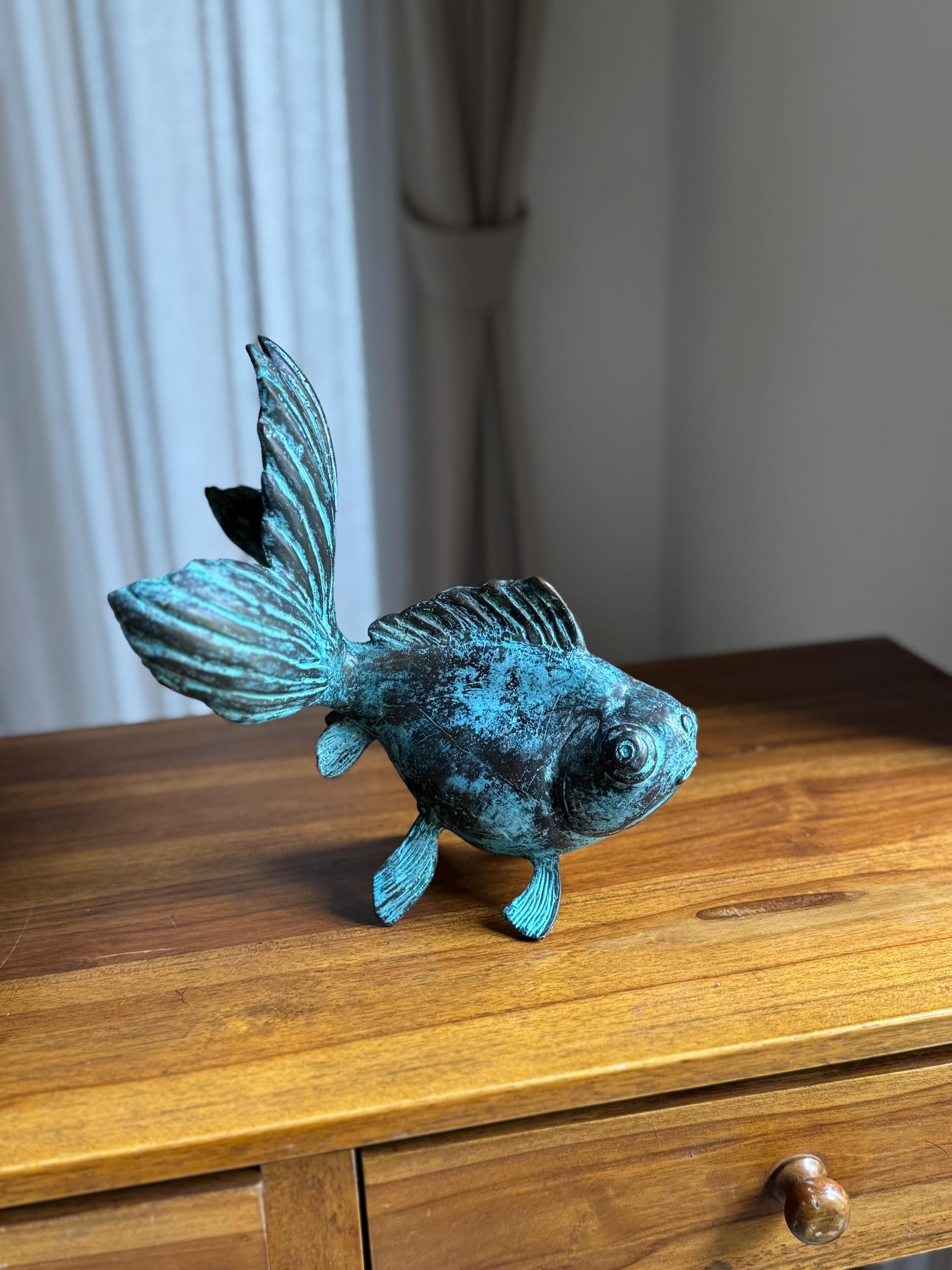 Patina Antique Brass Fish Statue Large Verdigris Fish Figurine Coastal ...