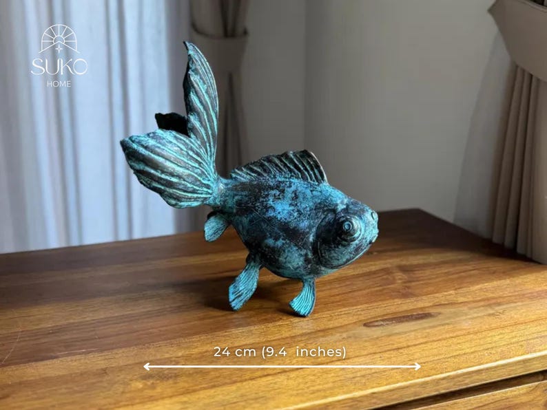 Patina Antique Brass Fish Statue Large Verdigris Fish Figurine Coastal ...
