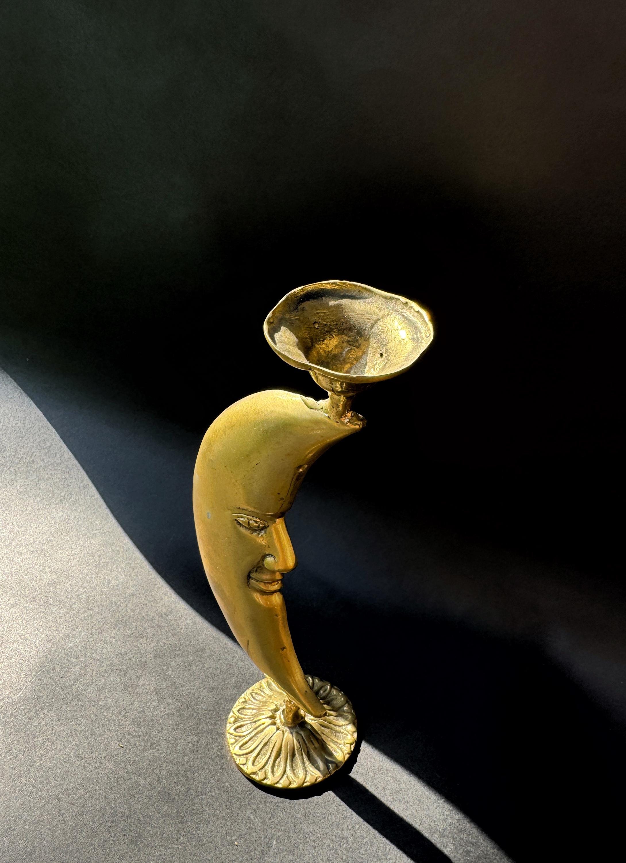 Moon Candle Holder Crescent Moon Brass Holder Celestial Decor Vintage ...
