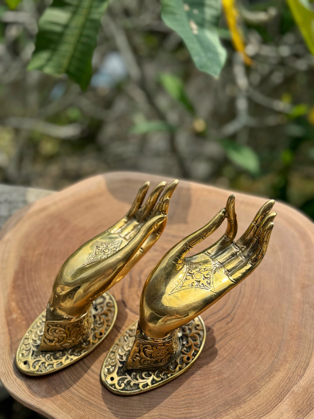 Big Golden Hand Door Handles With Intricate Ornamental Design Brass ...