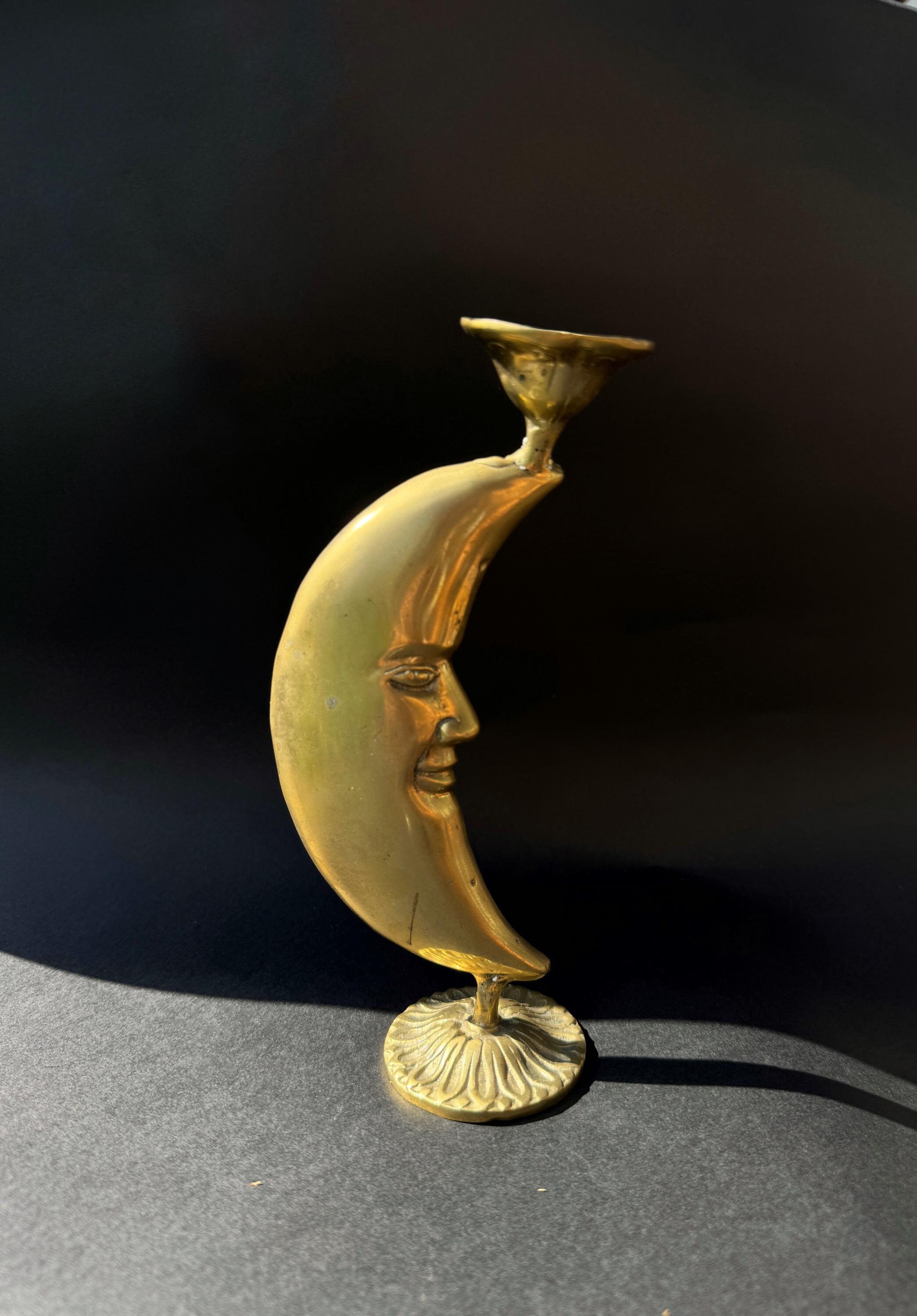 Moon Candle Holder Crescent Moon Brass Holder Celestial Decor Vintage ...