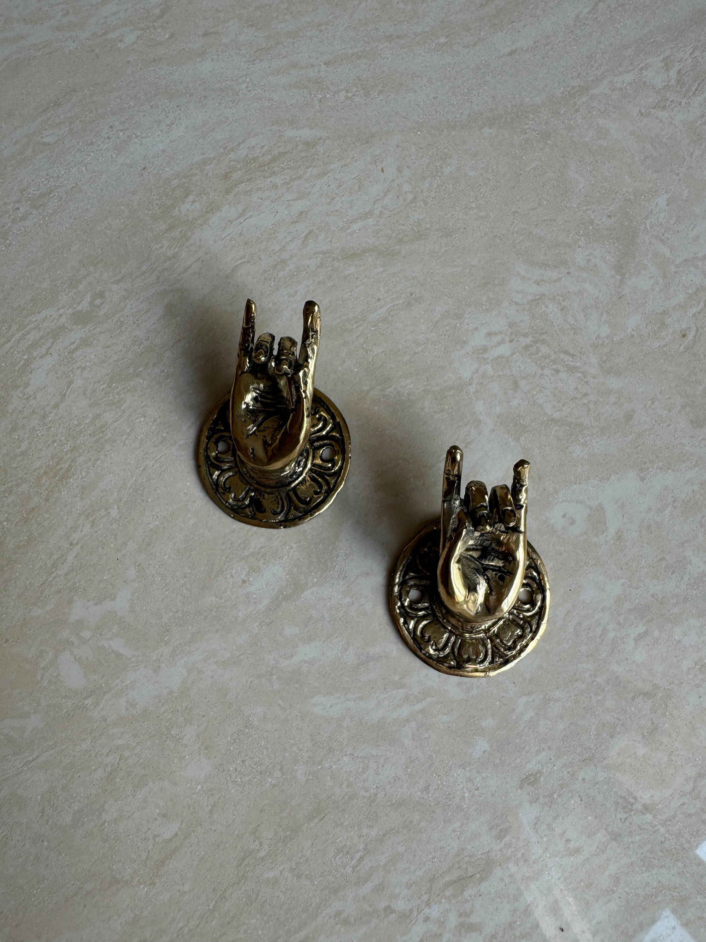 Small Brass Knob Hook Bali Hand Mudra Hooks Towel Rack Chest-door ...