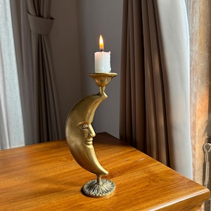 Moon Candle Holder Crescent Moon Brass Holder Celestial Decor Vintage ...