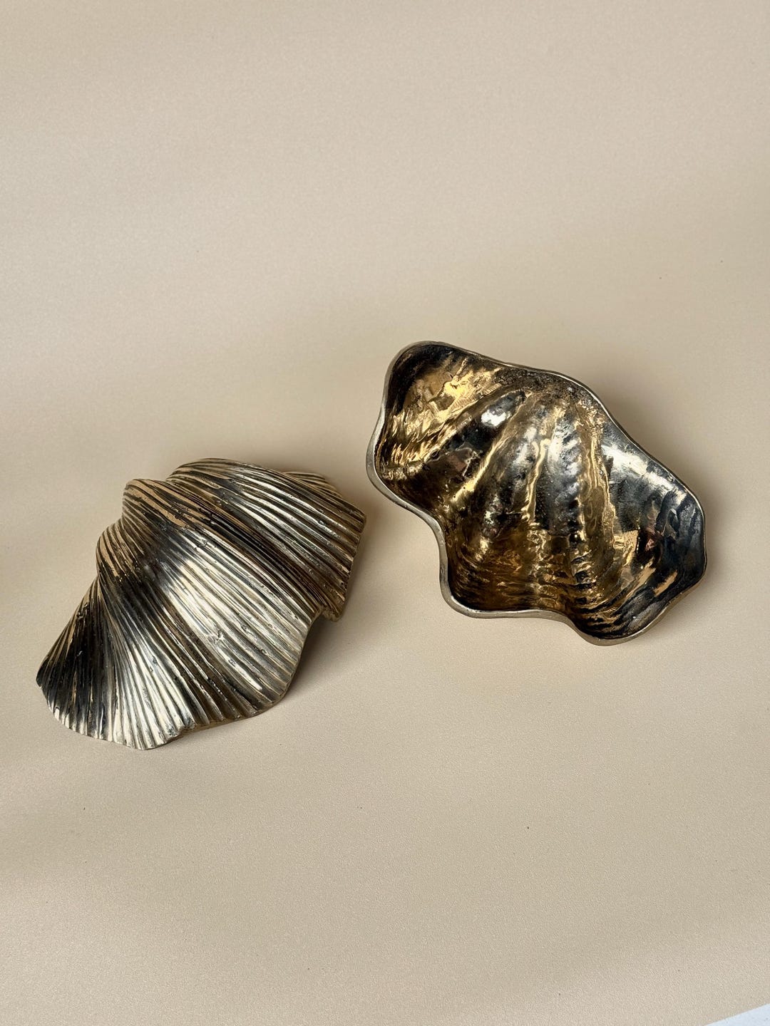 Brass Clam Shell Jewelry Dish – Handcrafted Gold and Bronze Decorative ...