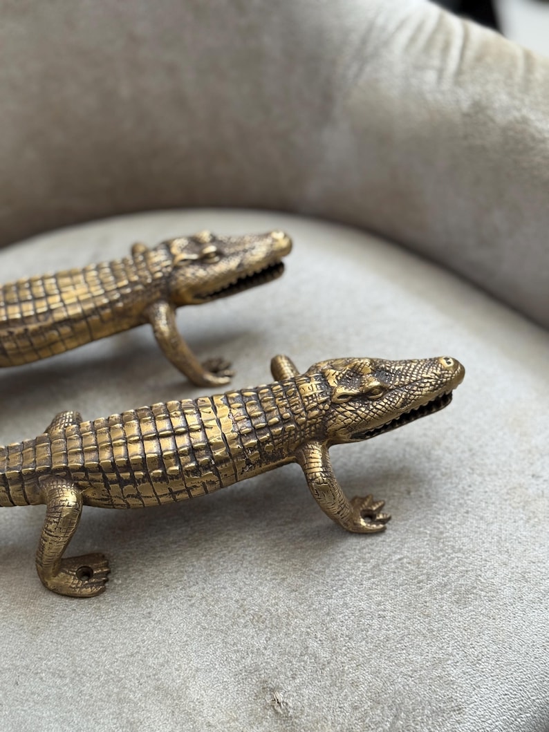 Brass Alligator Door Handle Whimsical Home Decor Animal Wall Hanger ...