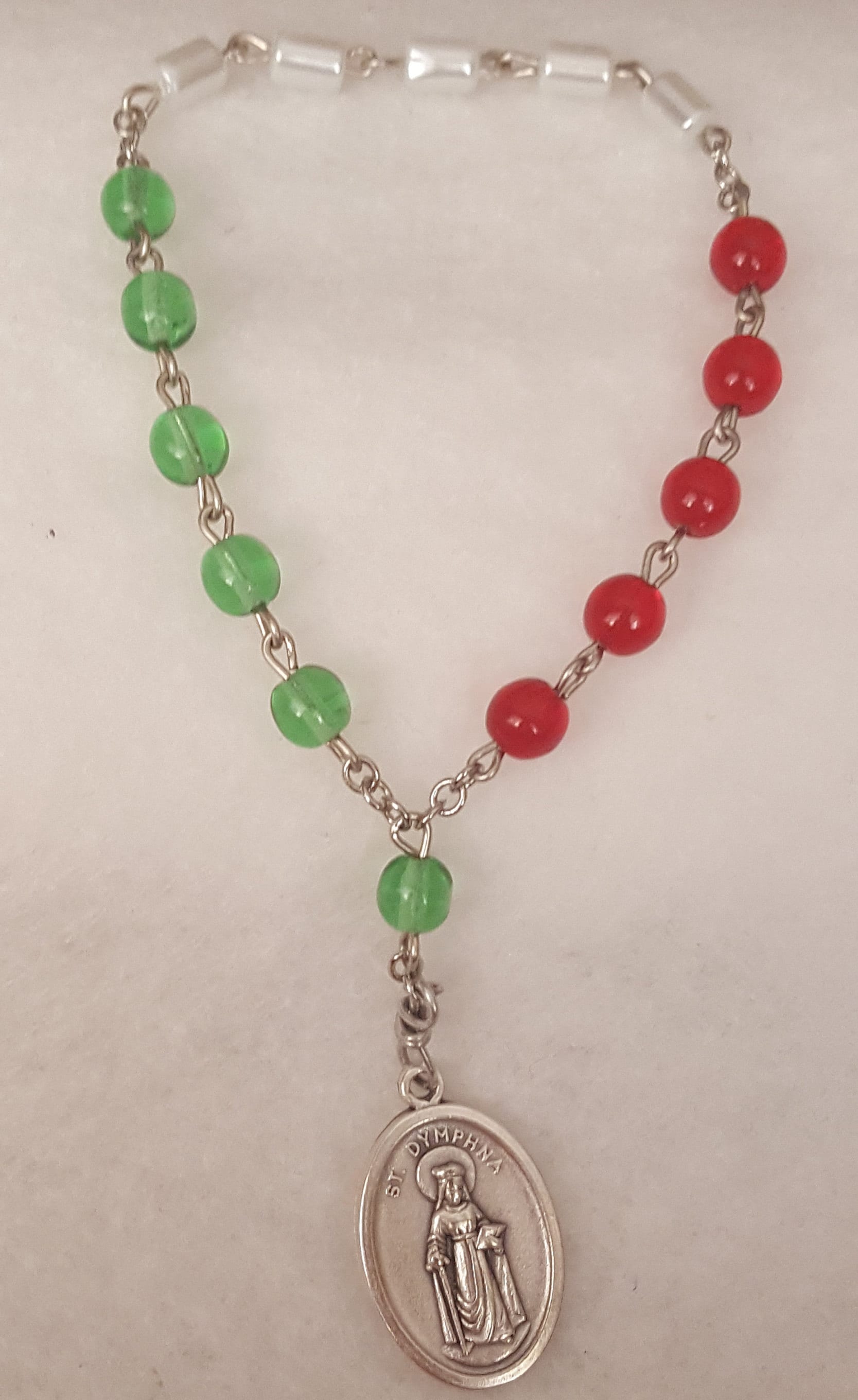 Saint Dymphna Chaplet Red White and Green Glass Beads - Etsy