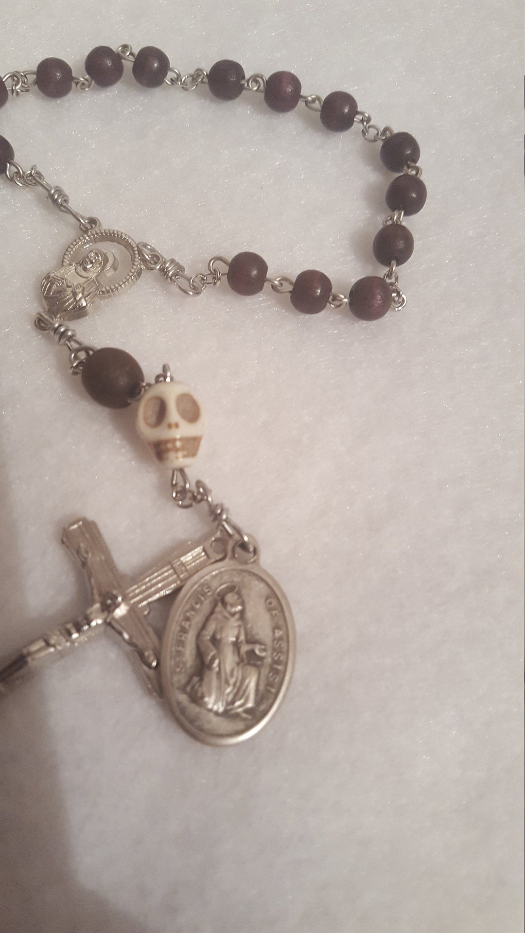 St. Francis Brown Wood Chaplet With Memento Mori Bead, New Chaplet ...
