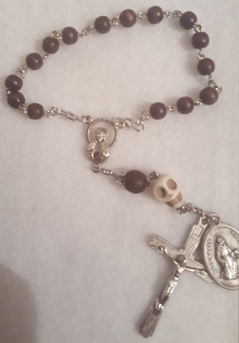 St. Francis Brown Wood Chaplet With Memento Mori Bead, New Chaplet ...