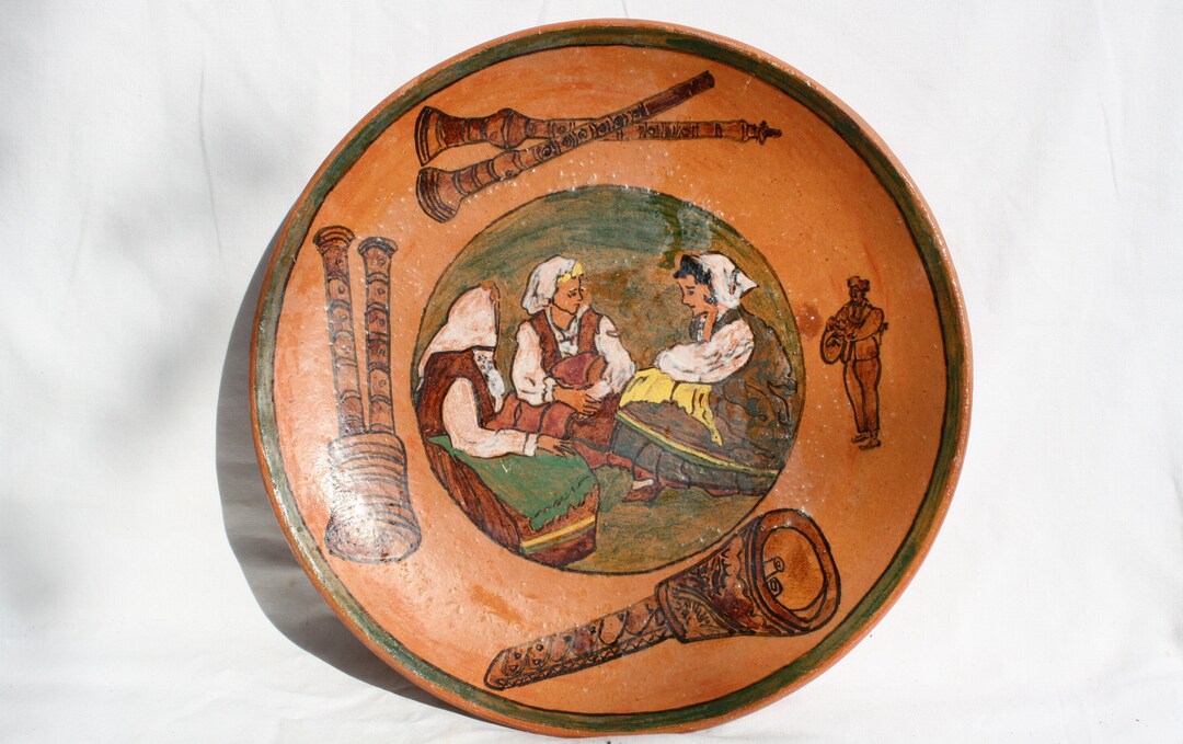 Terracotta Traditional Folk Style Instrument Wall Plate, Croatia Folk ...