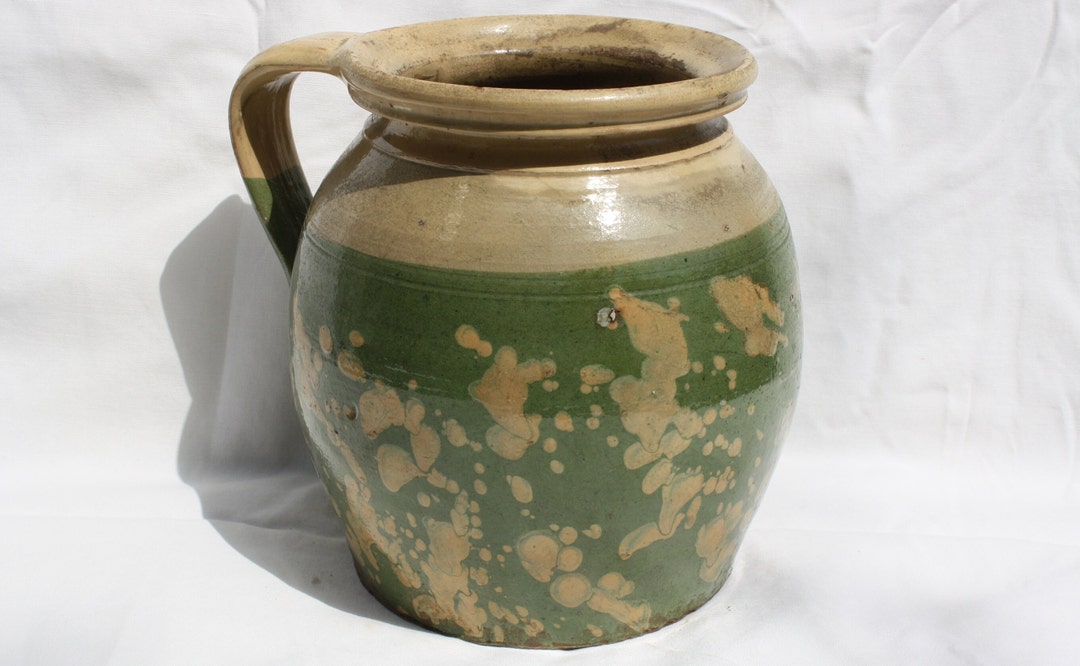Antique Folk Traditional Splashed Glazed Green Milk Pitcher, Stoneware ...
