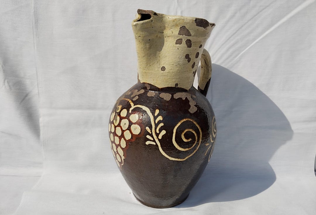 Huge Antique Stoneware Abrased Wine Jug, Ethnographic Ceramic Pottery ...