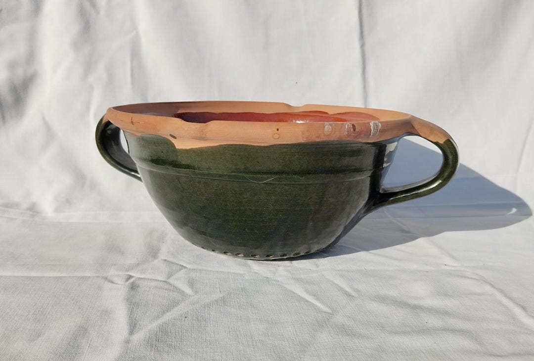 Vintage Green Glazed Colander, Clay Vessel, Ceramic Strainer, Paste ...