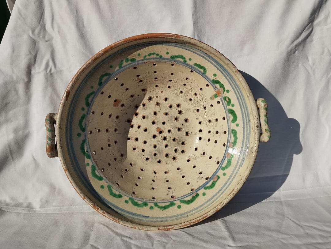 Huge Antique Traditional Splashed Glazed Colander, Clay Vessel, Ceramic ...