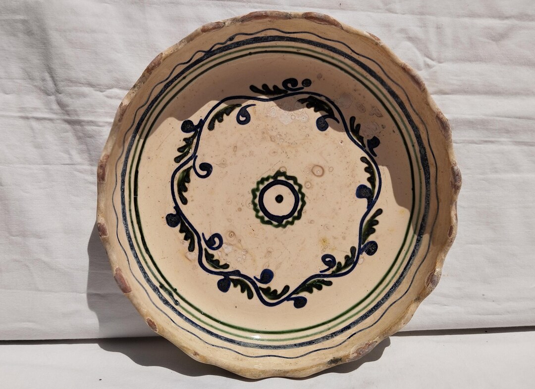 Antique Hungarian Folk Line Decorated Plate, Traditional Rural Platter ...