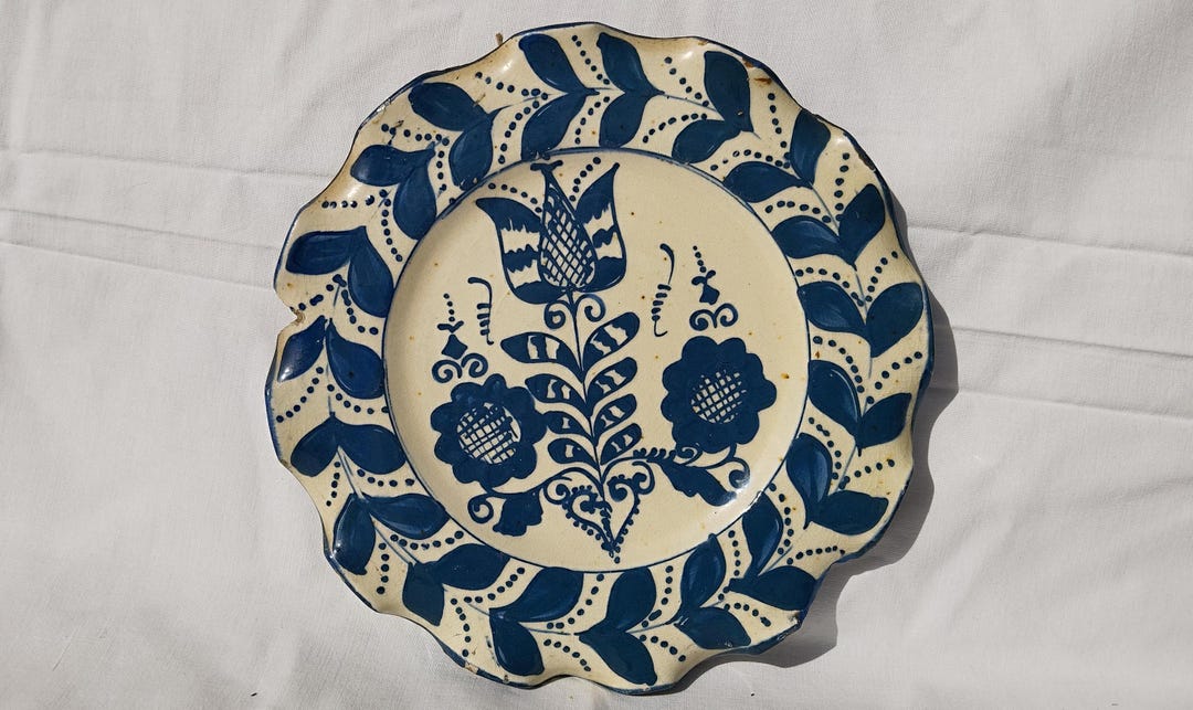 Traditional Blue Painted Clay Plate, Transylvania Pottery, Folk Waved ...