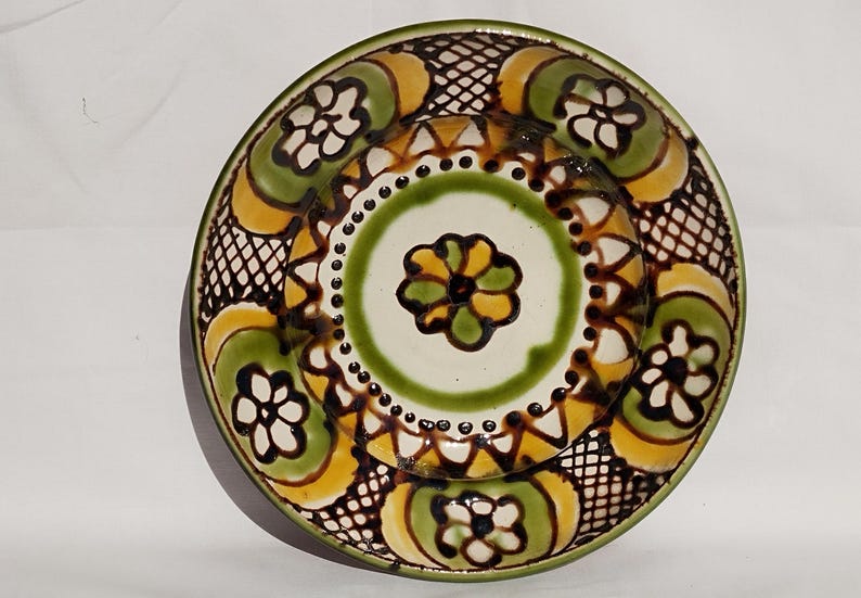 Antique Yellow Green Traditional Transylvania Korond Plate, Folk ...