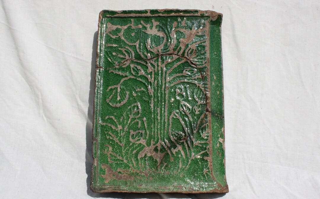 Antique Green Glazed Tile Stove, Transylvania Tile, Glazed 1800's Tile ...