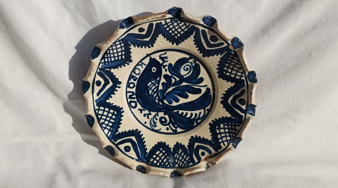 Traditional Blue Painted Clay Plate, Transylvania Pottery, Folk Plate ...