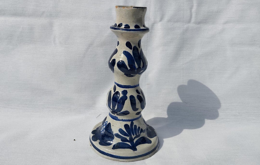 Traditional Transylvania Folk Blue Korond Candle Holder, Ethnographical Candelabrum, Ceramic ...