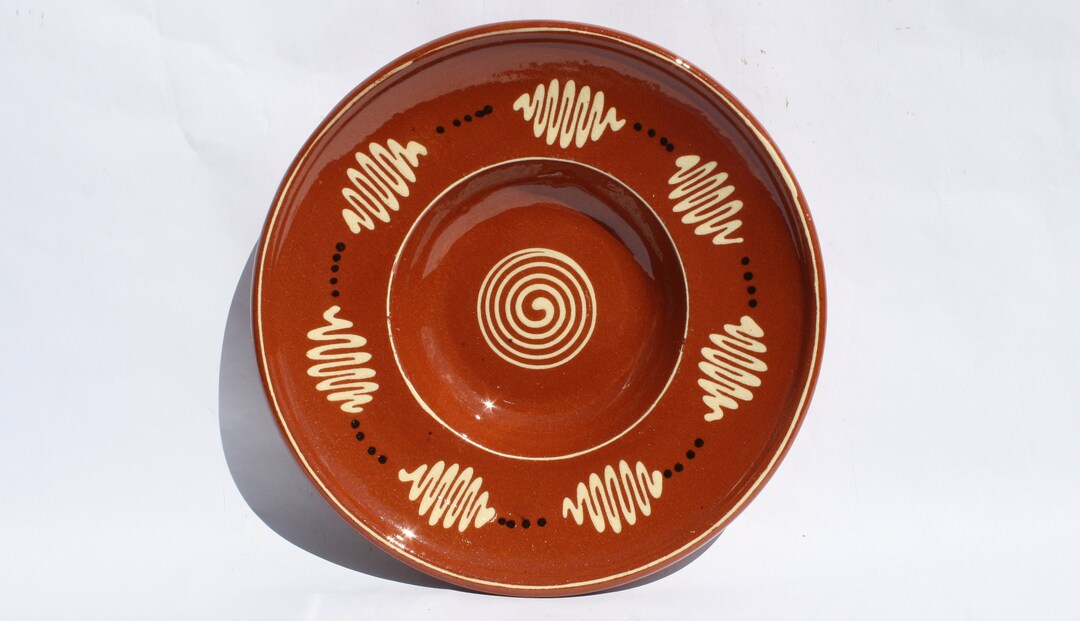 Reserved Ochre Yellow Ceramic Plate, Hungarian Traditional Pottery Clay ...