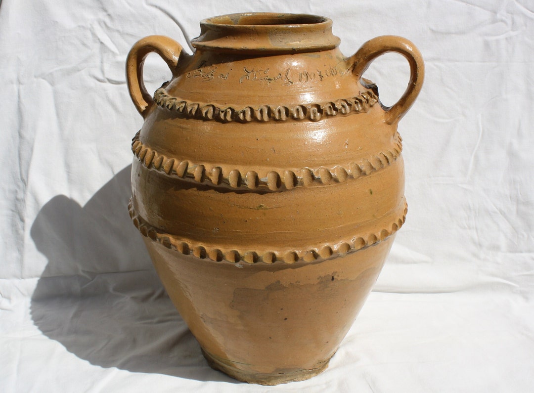 Huge Antique Folk Stoneware Two Handle Cabbage Pickle Pot, Two Handle ...