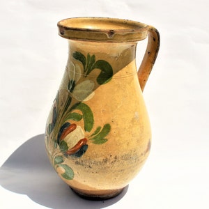 Antique Folk Flower Designed Yellow Water Pitcher Antique | Etsy