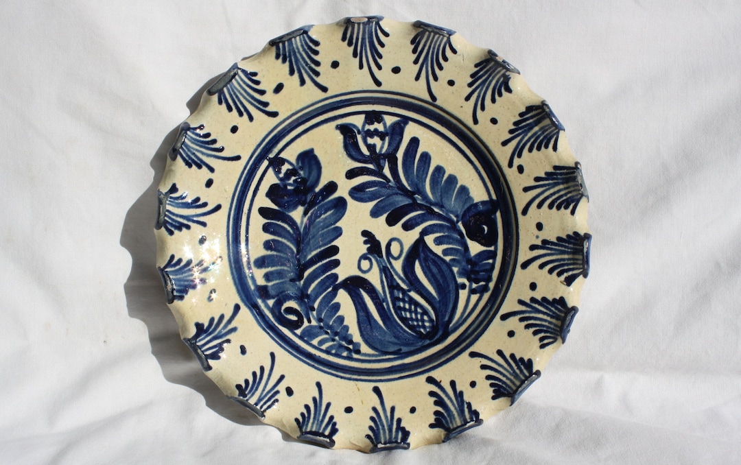 Traditional Blue Painted Clay Plate, Transylvania Pottery, Folk Plate ...