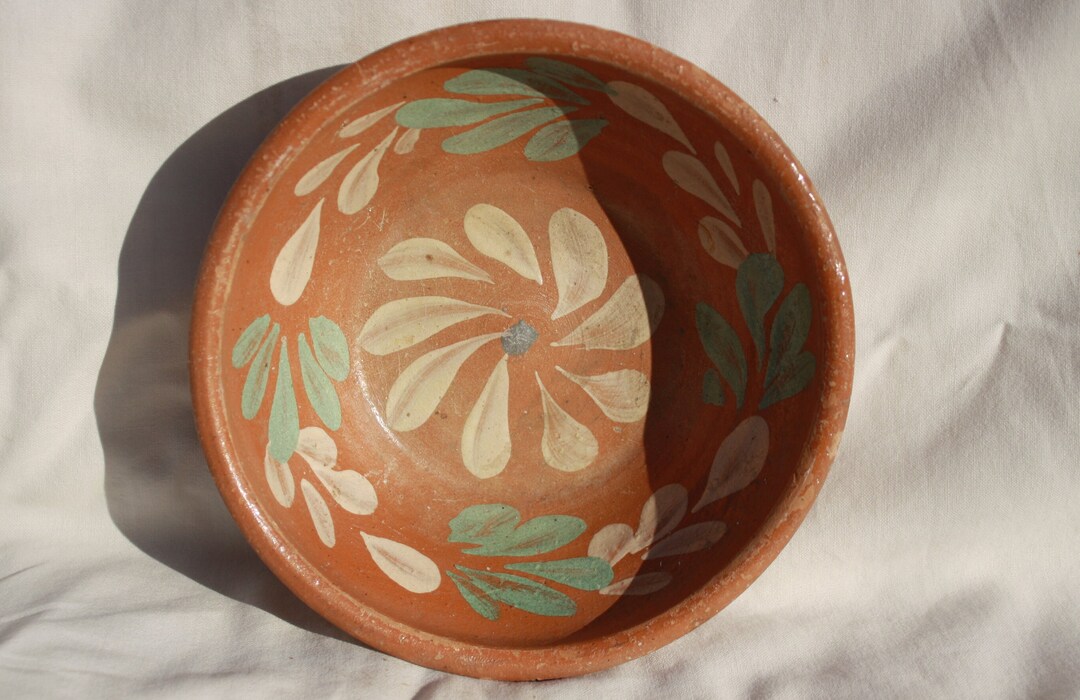 Antique Traditional Flower Decorated Brown Clay Plate, Transylvania ...