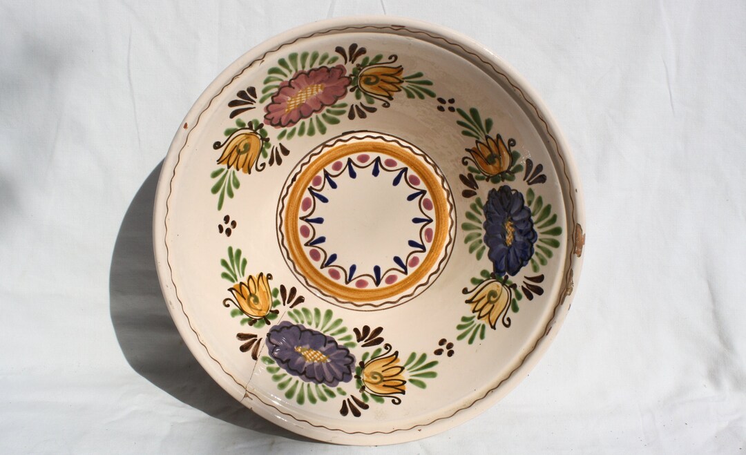 Traditional Hungarian Folk Pottery Plate, Vintage Peasant White Flower ...