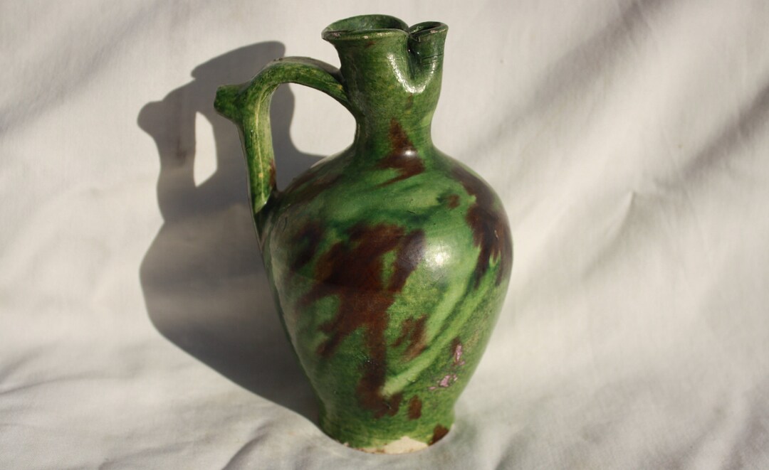Antique Green Glazed Rattle Jug - Early 20th Century Water Pitcher - Etsy