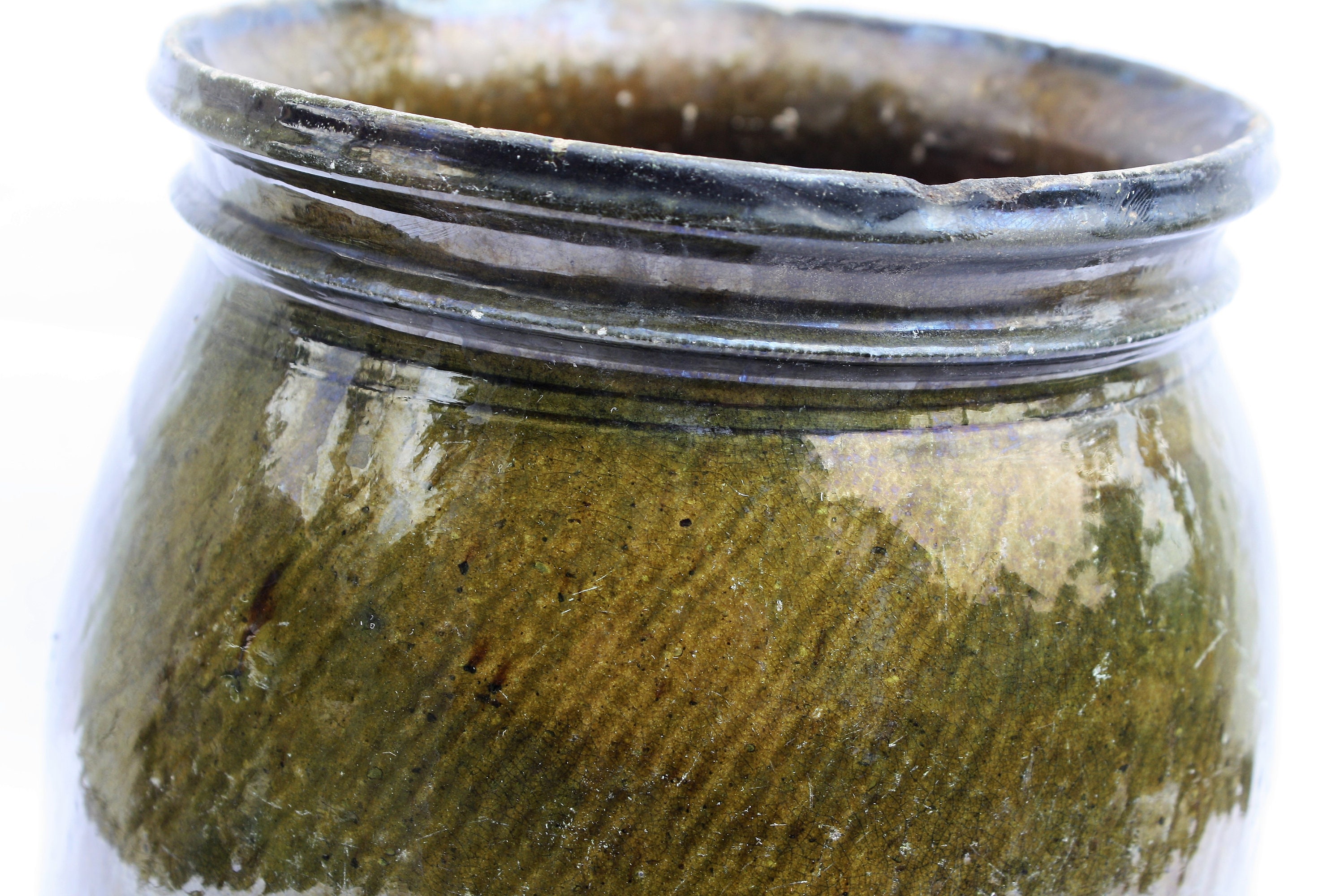 Huge Green Glazed Pot Traditional Folk Stoneware Pottery | Etsy