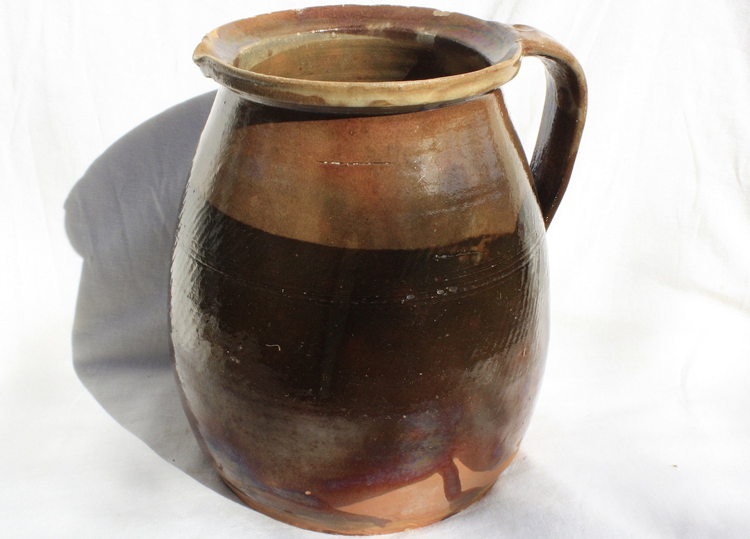 Antique Brown Glazed Stoneware Pitcher - Hungarian Folk Pottery - Etsy