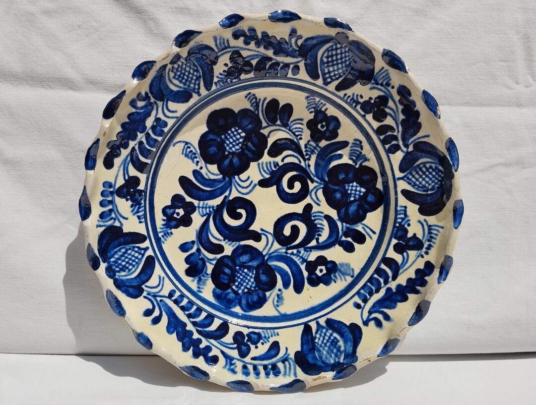 Traditional Blue Painted Clay Plate, Transylvania Pottery, Folk Plate ...