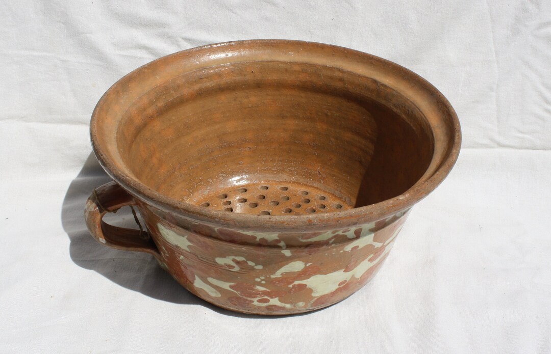 Antique Pottery Strainer Antique Ceramic Colander Flown Glazed Ceramic ...
