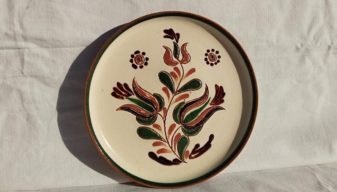 Vintage Hungarian Folk Pottery Plate: Handpainted Floral Design - Etsy