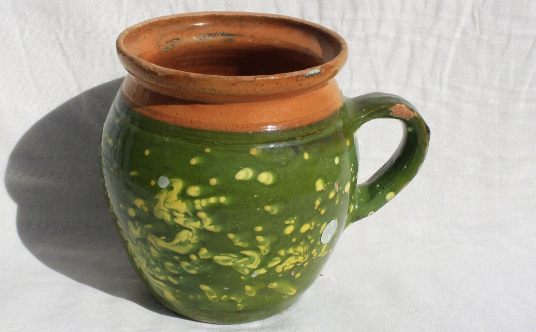 Antique Folk Traditional Splashed Glazed Green Milk Pitcher, Stoneware ...